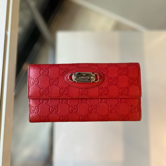 Gucci | Bags | Gucci Red Brass Emblem Wallet With Box | Poshmark